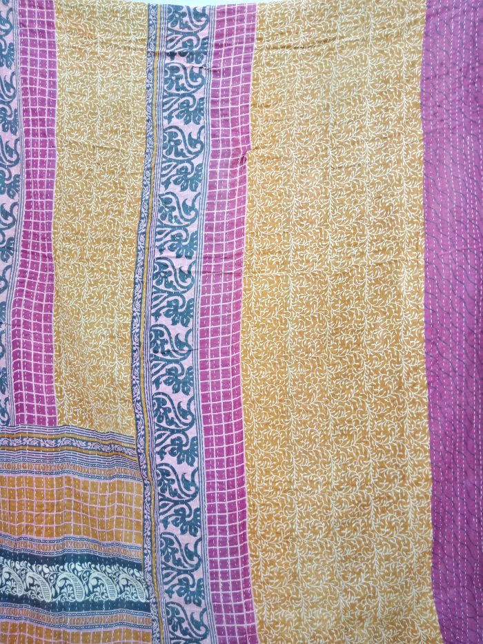 Cotton Kantha Twin Throw by Indian Artists | VintageKanthaQuilt.com