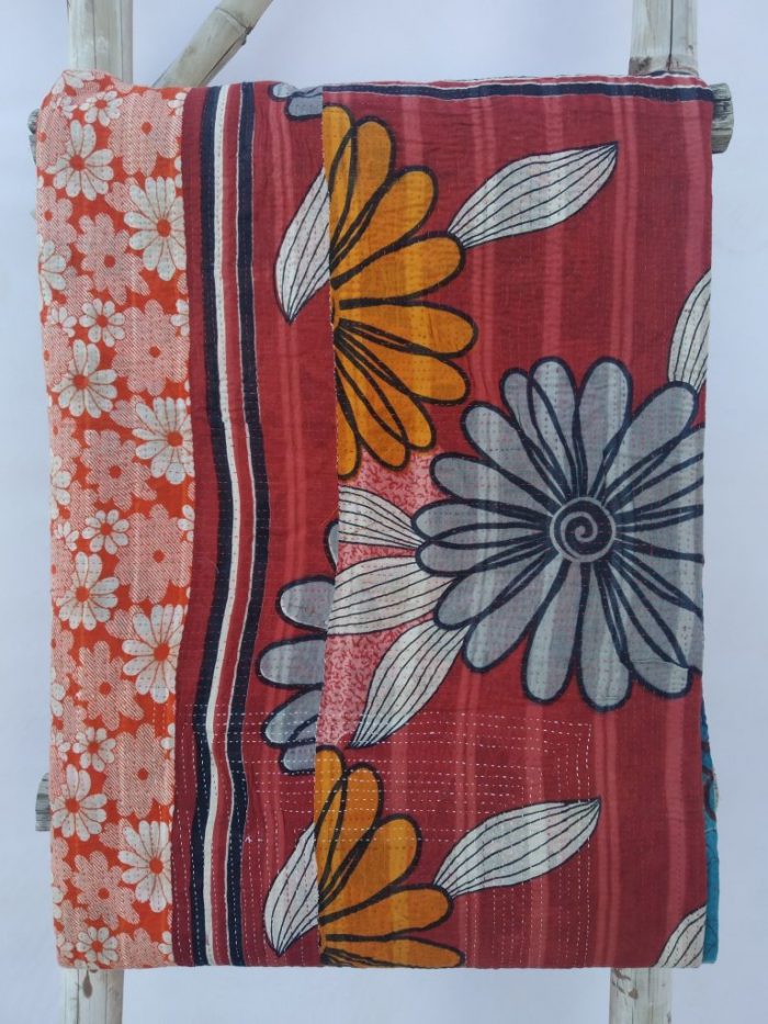 Cotton Twin Kantha Throw by Vintage Kantha Quilt