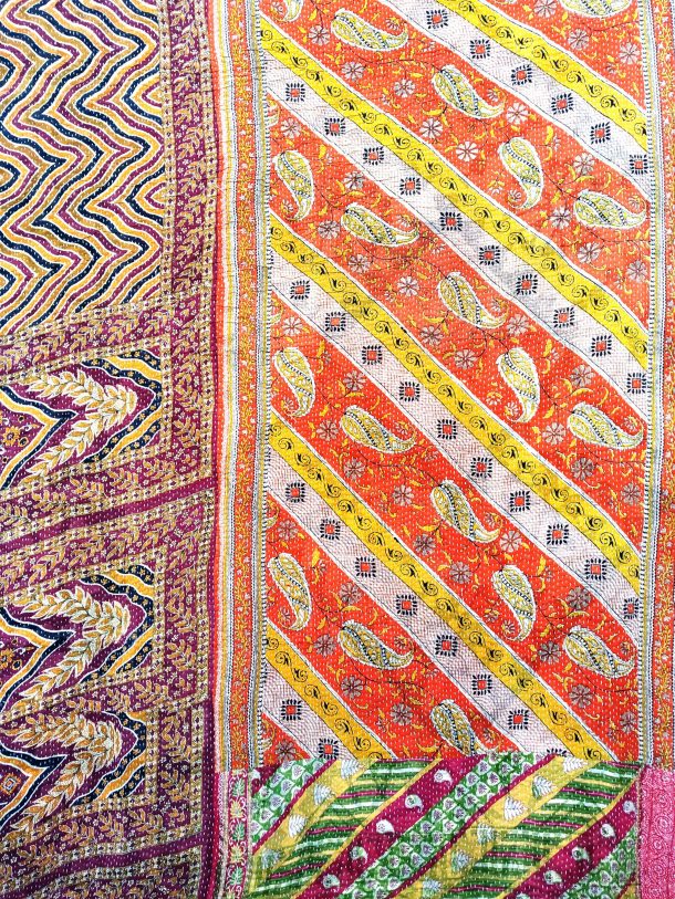 Handmade Sari Patchwork Kantha Quilt | Vintage Kantha Quilt