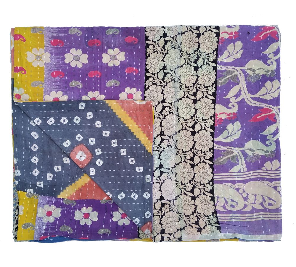 Handmade Kantha Sari Quilt - Vintage Kantha Quilts, Throw Blankets ...