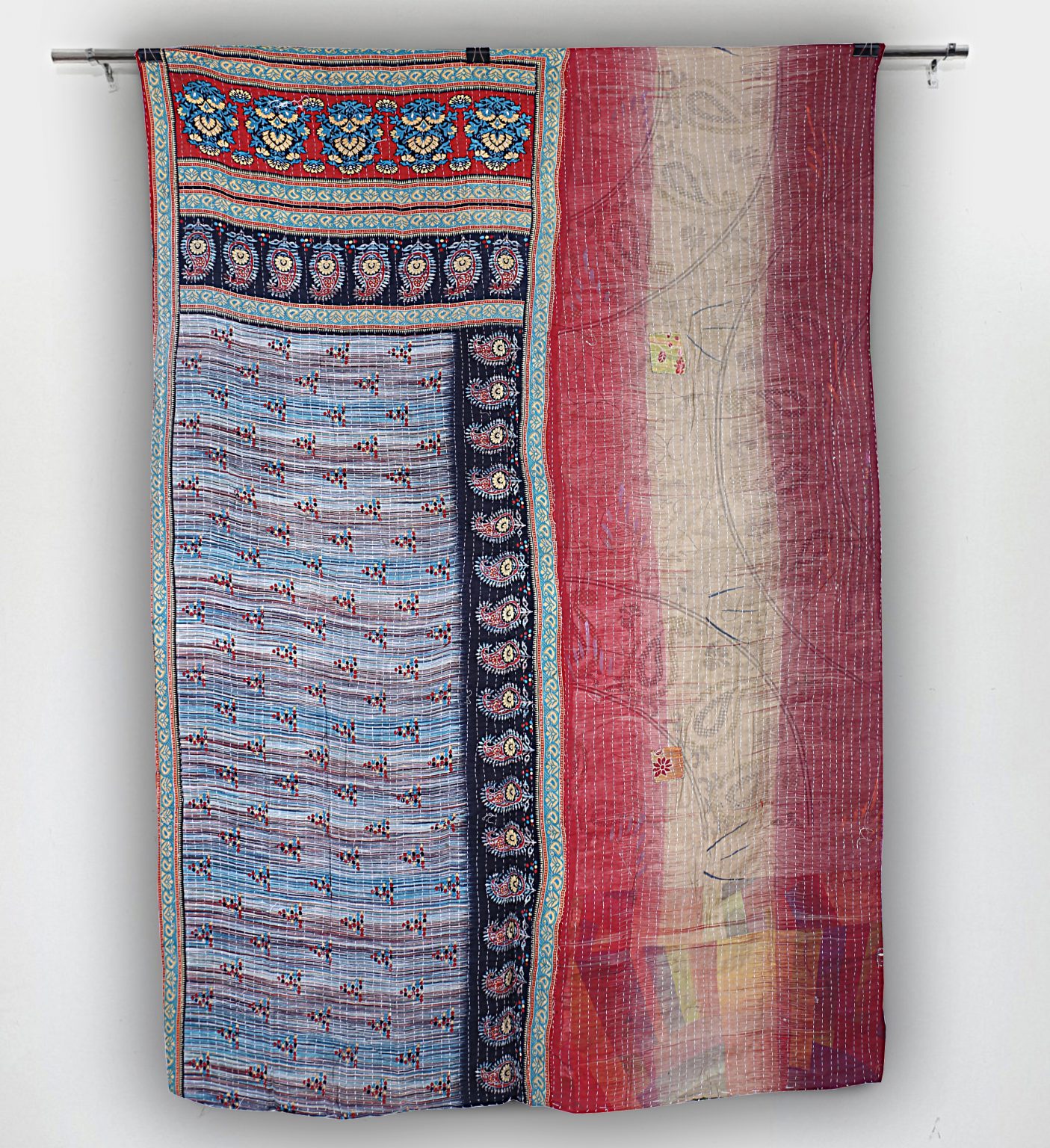 Indian Cotton Sari Benal Kantha Throw - Vintage Kantha Quilts, Throw ...