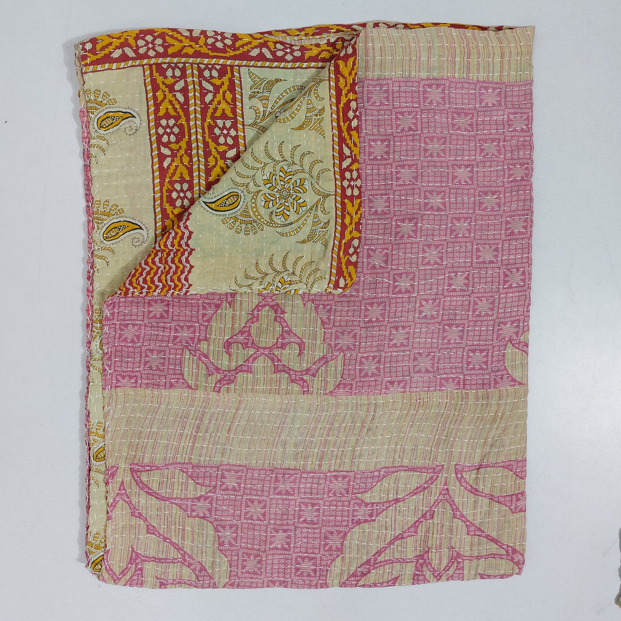 Vintage Kantha Quilts - Twin Size, Reversible and hand-stitched by artisan