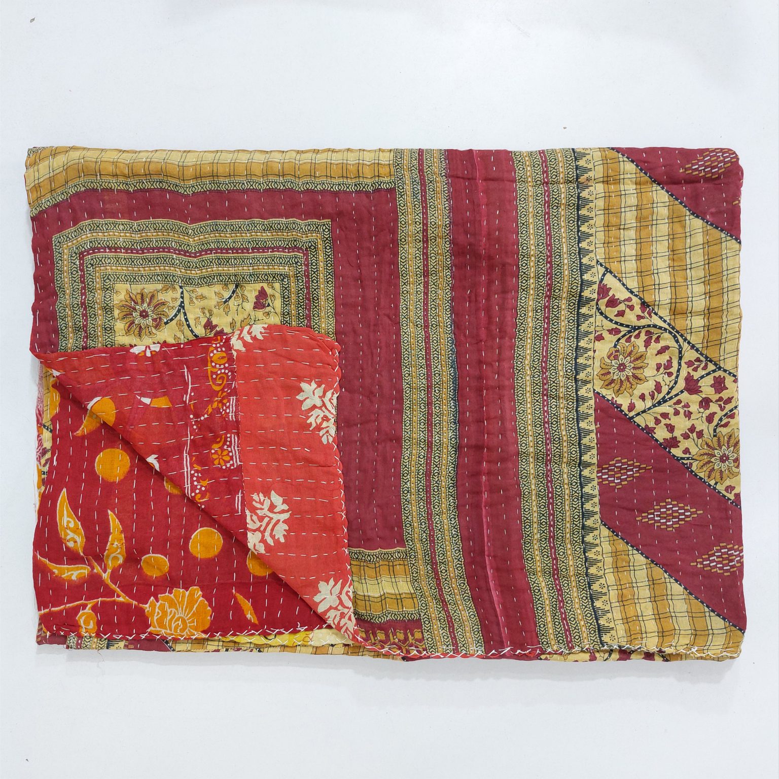 Recycled Cotton Sari Twin Boho Kantha Quilt - Vintage Kantha Quilts ...