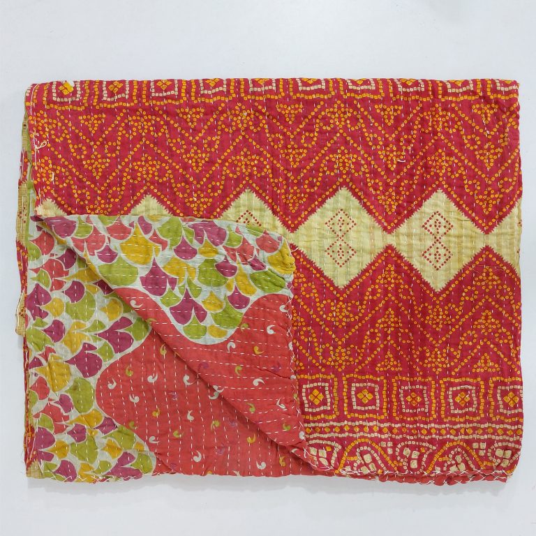 Recycled Sari Reversible Boho Kantha Quilt - Vintage Kantha Quilts ...
