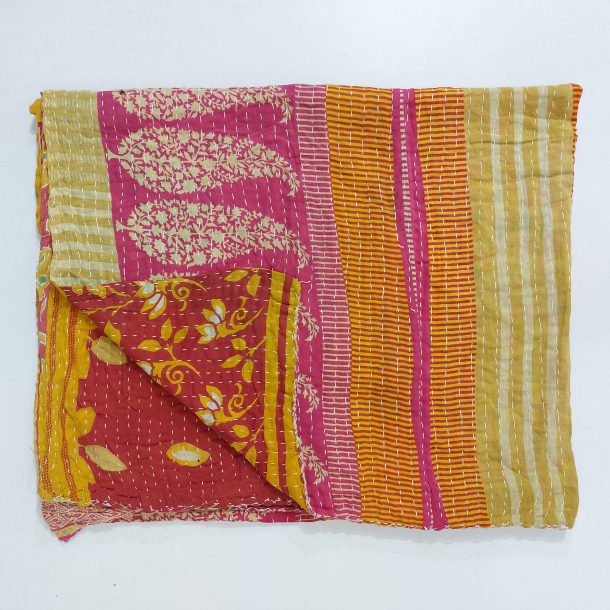 Paisley Print Cotton Sari Kantha Bedding - Vintage Kantha Quilts, Throw ...